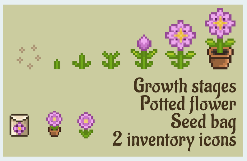 Pixel Growing Flowers Farm Pack 16x32 - 18 plants set by PixelMoth