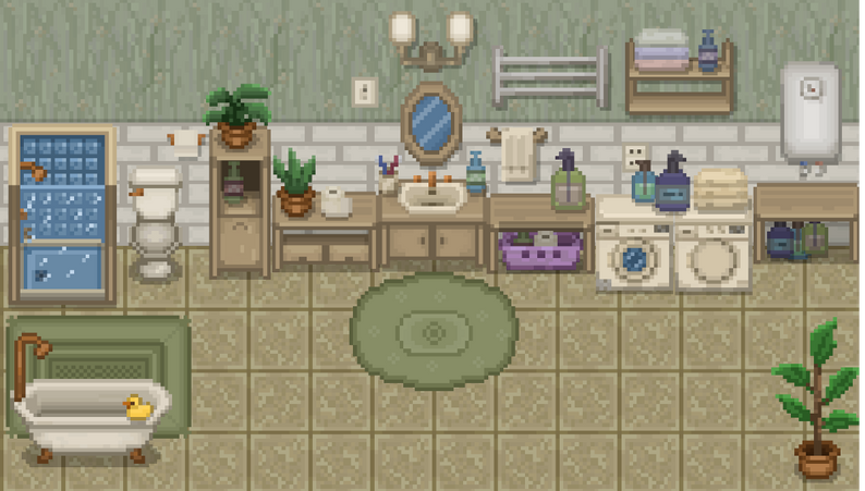 🛁 Pixel Bathroom Pack – Cozy Interior Set for 2D Games by Biruk Okami