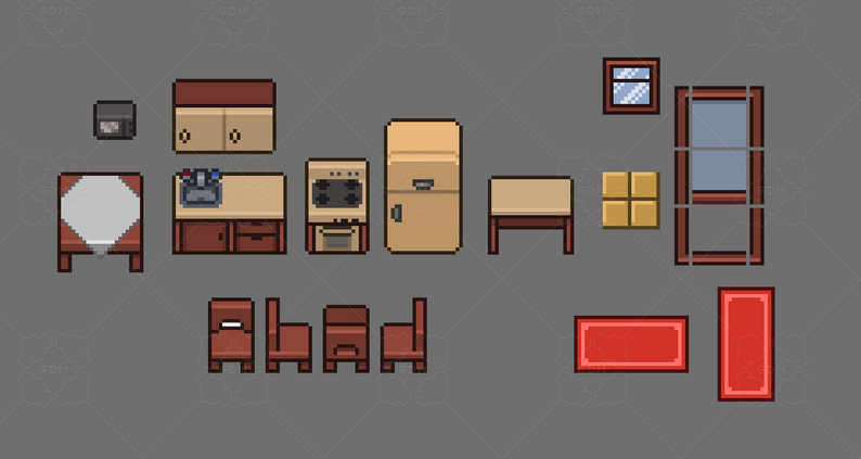 Pixel Kitchen Furniture Pack - 2D Pixel Art Assets by Maru