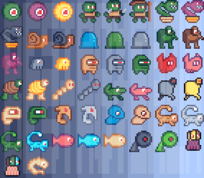 50 Simple Monsters Pack - Pixel Art 32x32 by DestroyerZR