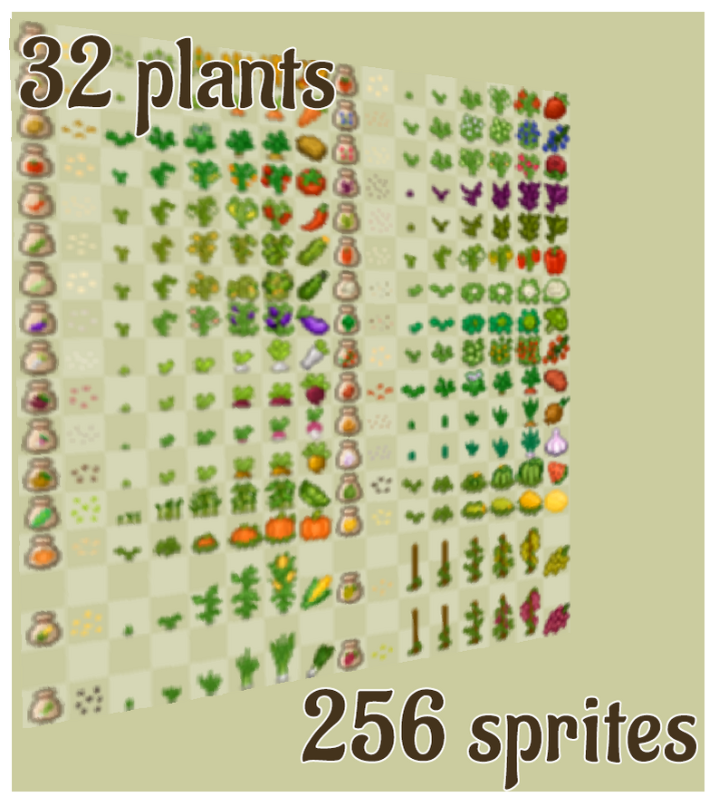 Pixel Farm Crop Pack 16x16 - 32 plants set by PixelMoth