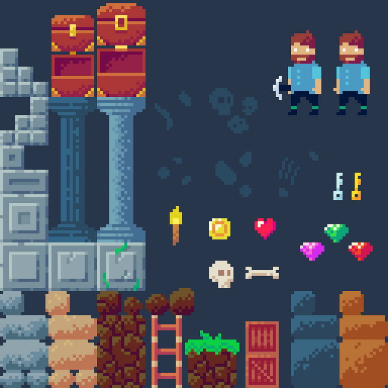 Cave explorer pixel art asset pack by Groovymcgee