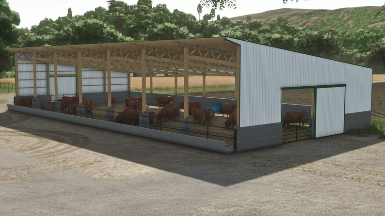 FS25 Monoslope Cattle Barn by LJR Modding
