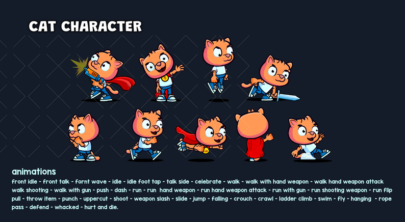 Cat character by Robert Brooks - gamedeveloperstudio.com
