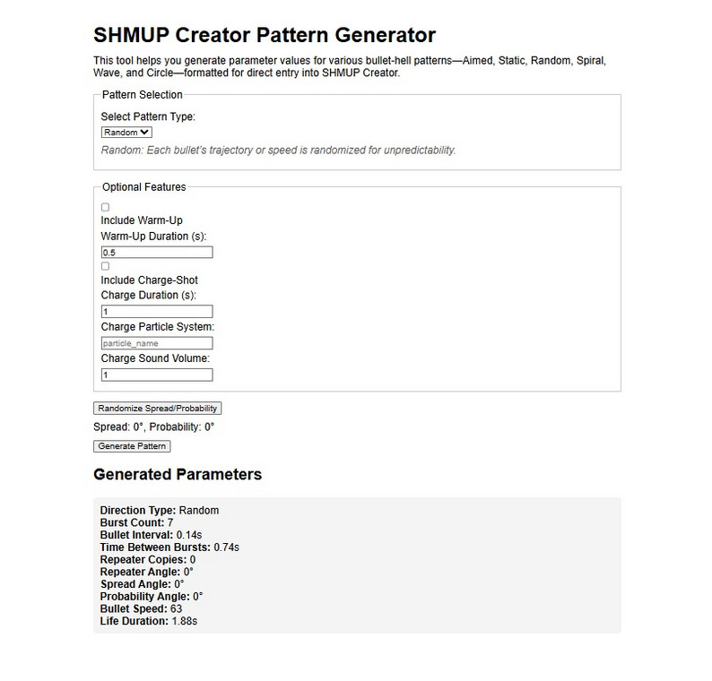 SHMUP Creator - Bullet Pattern Randomiser by RUOK