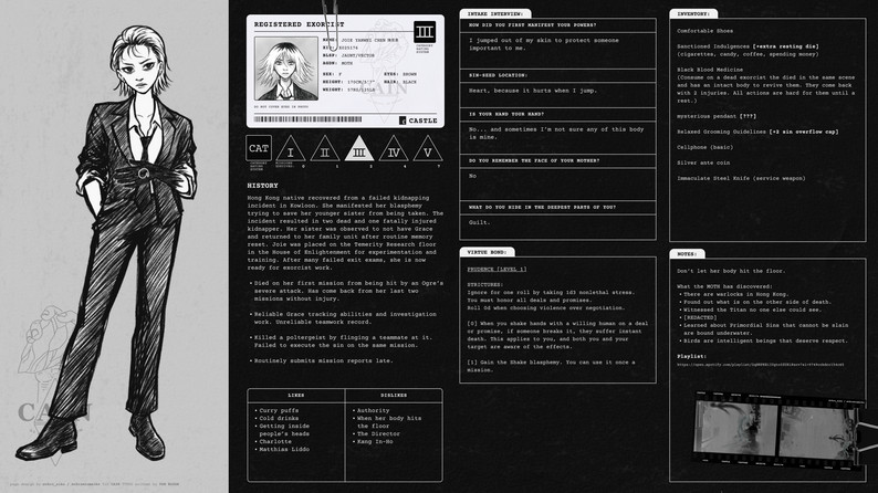 CAIN: Exorcist Character Sheets by chro_niko