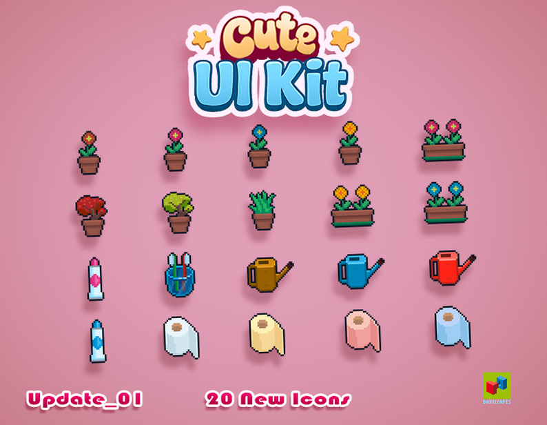 Cute Pixel Art UI/GUI Kit by Barely_Games