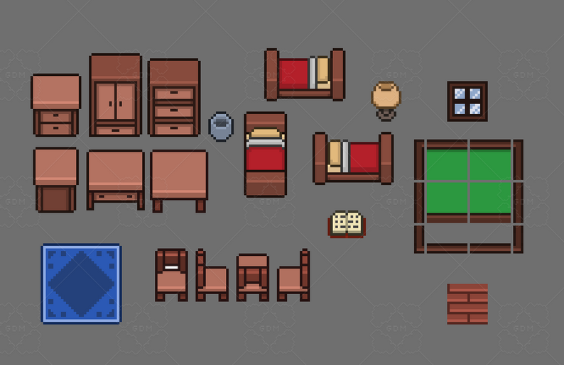 Pixel Art Bedroom Furniture Tileset – 2D Bedroom Assets for RPGs ...