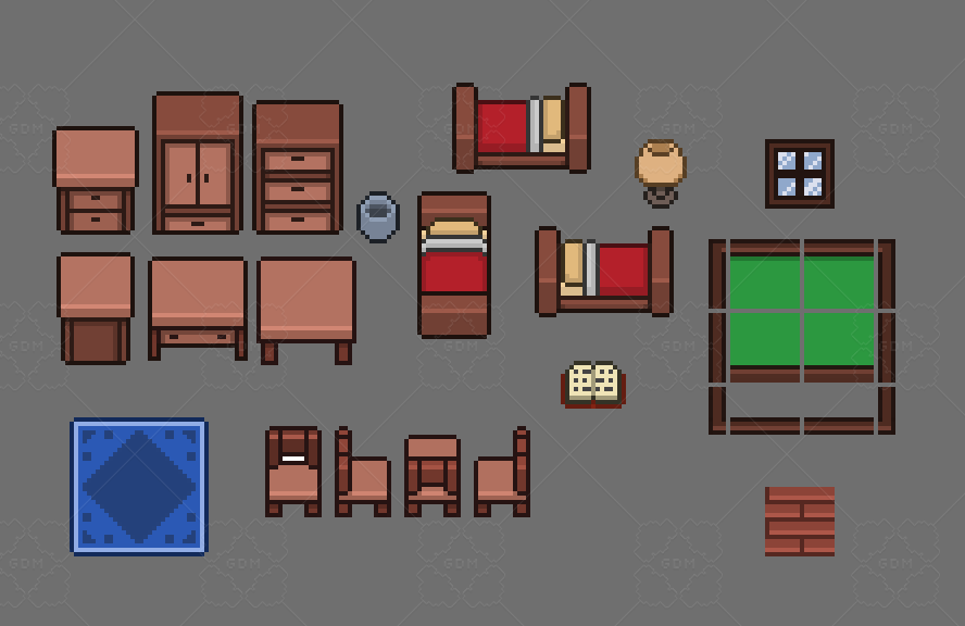 Pixel Art Bedroom Furniture Tileset 2D Bedroom Assets For RPGs Pixel Art Bedroom Furniture Tileset 2D Bedroom Assets For RPGs
