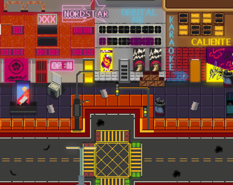 Neon Streets: 16x16 Cyberpunk City Pixel Tileset by Josee