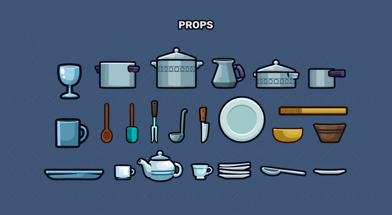 Side view kitchen interior mega prop pack by Robert Brooks - gamedeveloperstudio.com