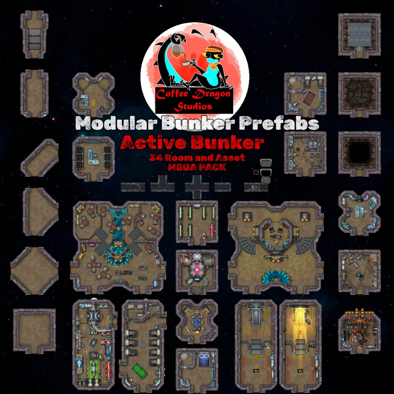 Modular Bunker Prefab - Battlemap Maps and Assets by Coffee Dragon Studios