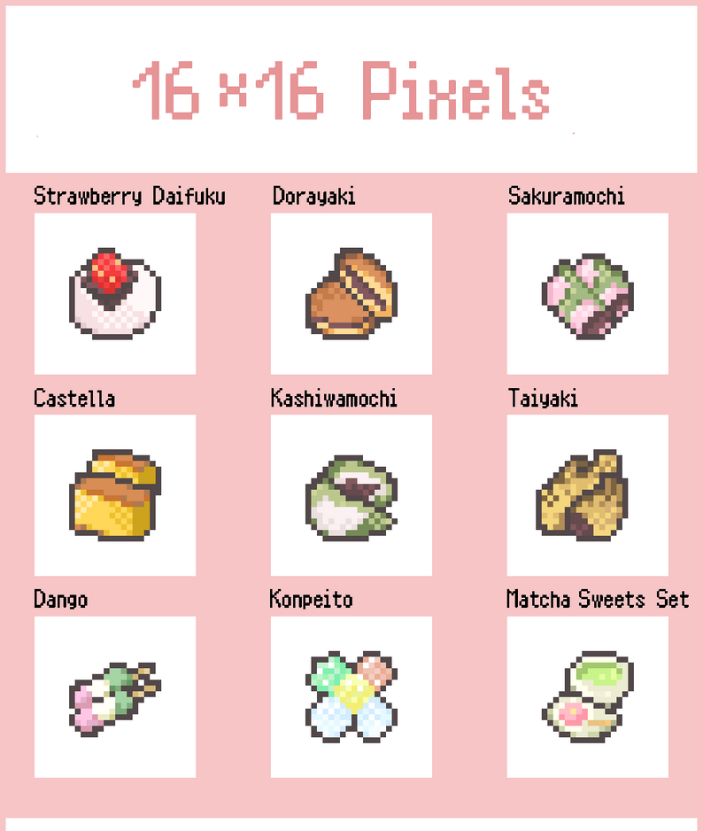 Japanese Sweets(Wagashi) Pixel Pack by Kyukei_dot