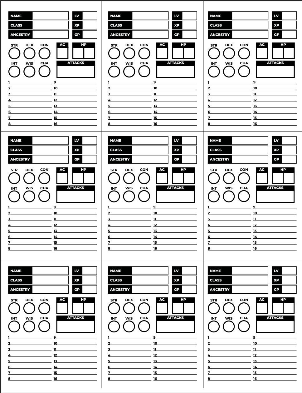 Mini Character Sheets for Shadowdark RPG by UsedInk