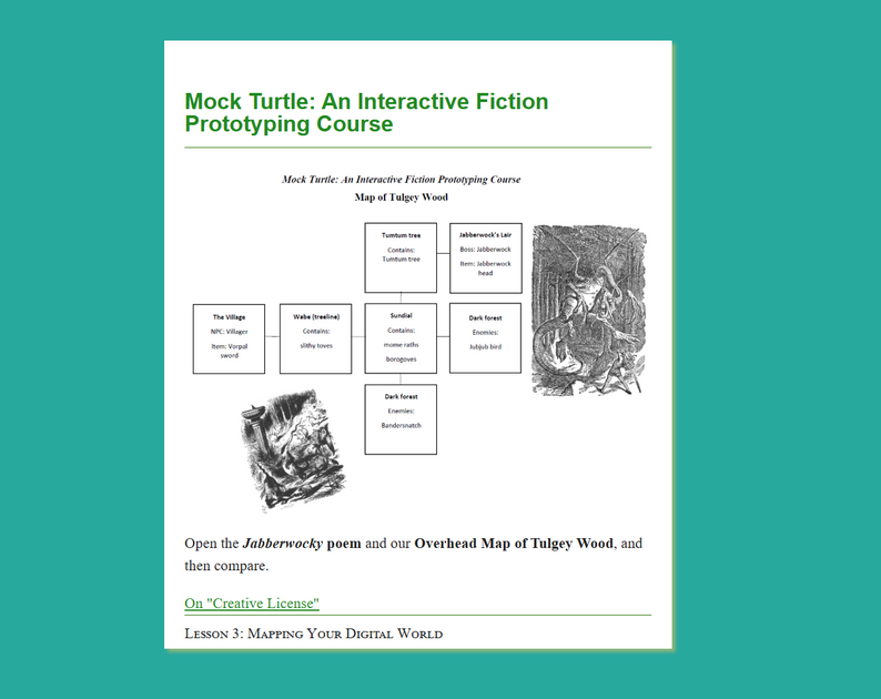Mock Turtle: An Interactive Fiction Prototyping Course by Outgrabe