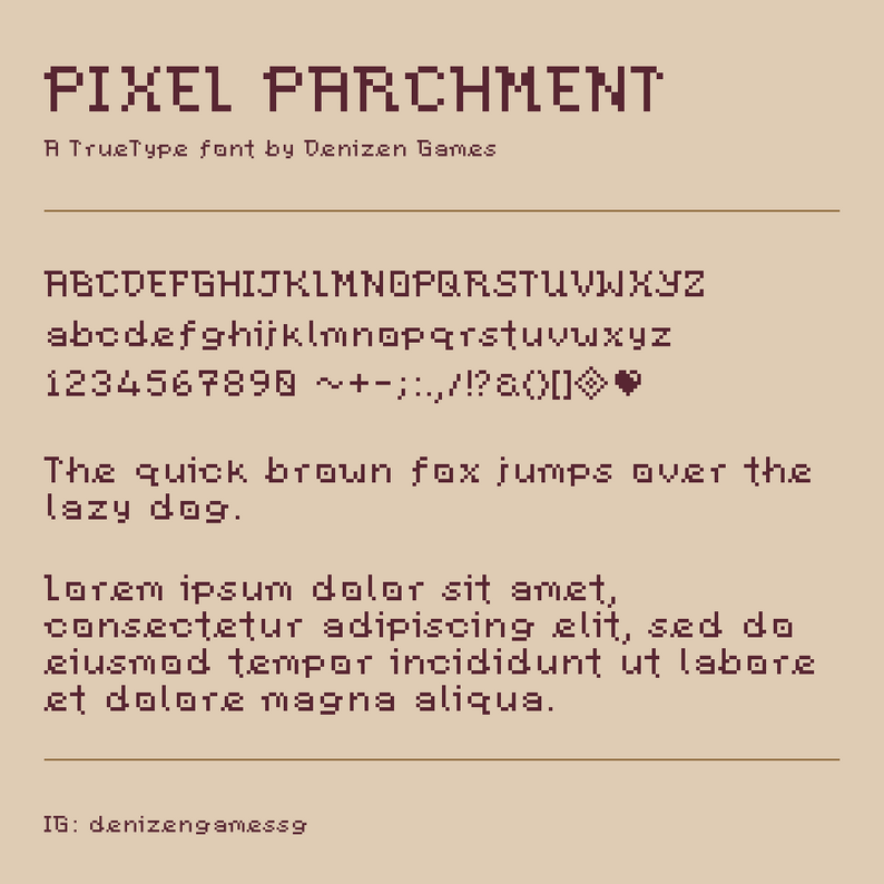 Pixel Parchment - Free Pixel Font by denizengames