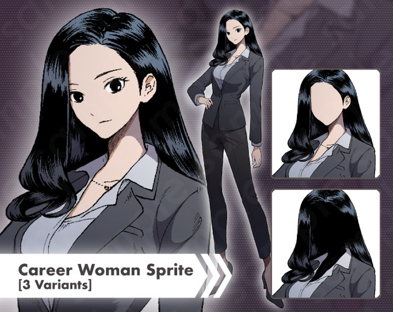 [Mystery Character Sprite] Career Woman in Suit – Black Hair | PNG with ...