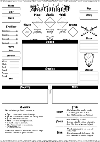 Mythic Bastionland Character Sheet by Wuggy