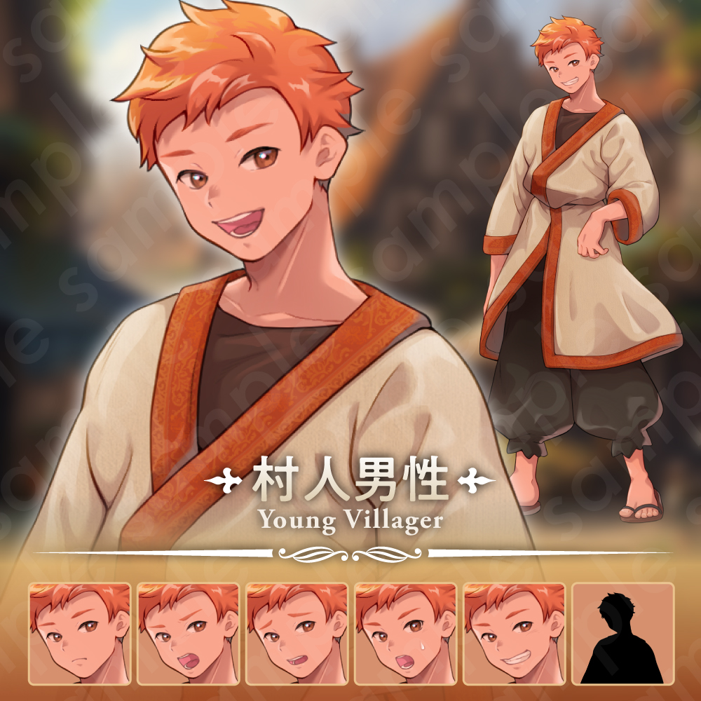 [Fantasy Sprite] Village Boy – Orange Hair, Warm Outfit | PNG x7 by POMPACK