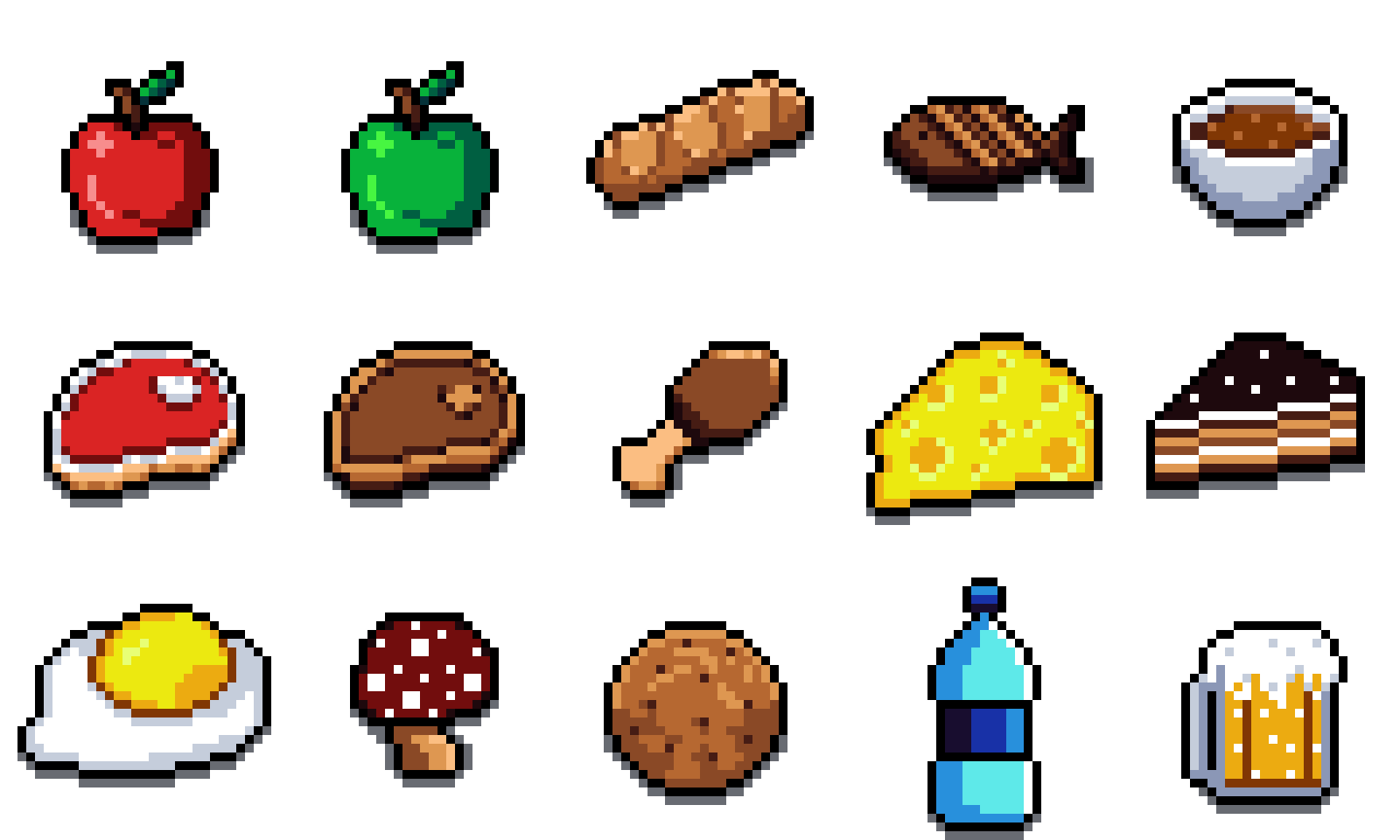 🍽️ Pixel Food Icons - 15 Items (32x32) by GD Studio Piskel