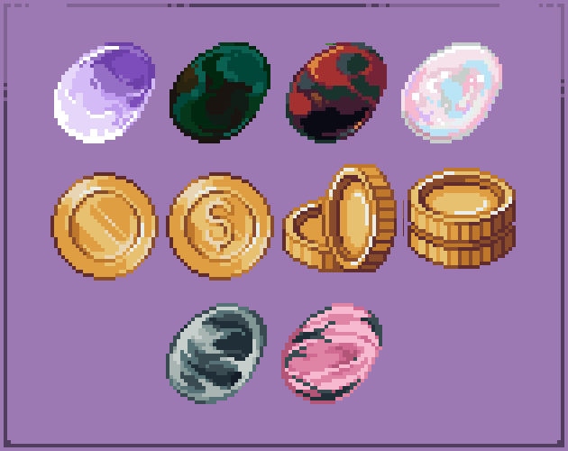 32x32 Pixel Art Coin And Gem Icon Pack by Ellzebee