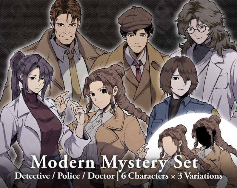 【Character Sprite Set】Modern Mystery Characters – 6 Sprites (Detectives ...