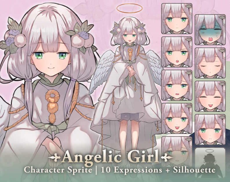 [Fantasy Character Sprite] Angelic Girl – White-Haired Twin-Tailed Celestial | PNG x11 by POMPACK