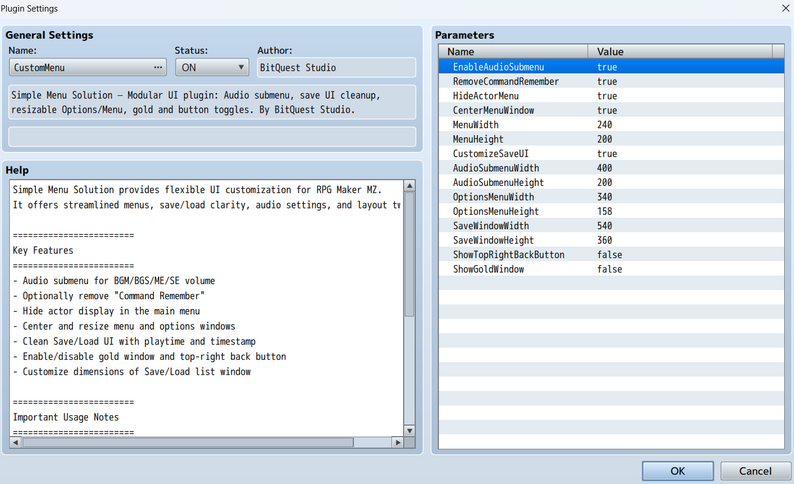 Simple Menu Solution for RPG Maker MZ by BitQuest Studio