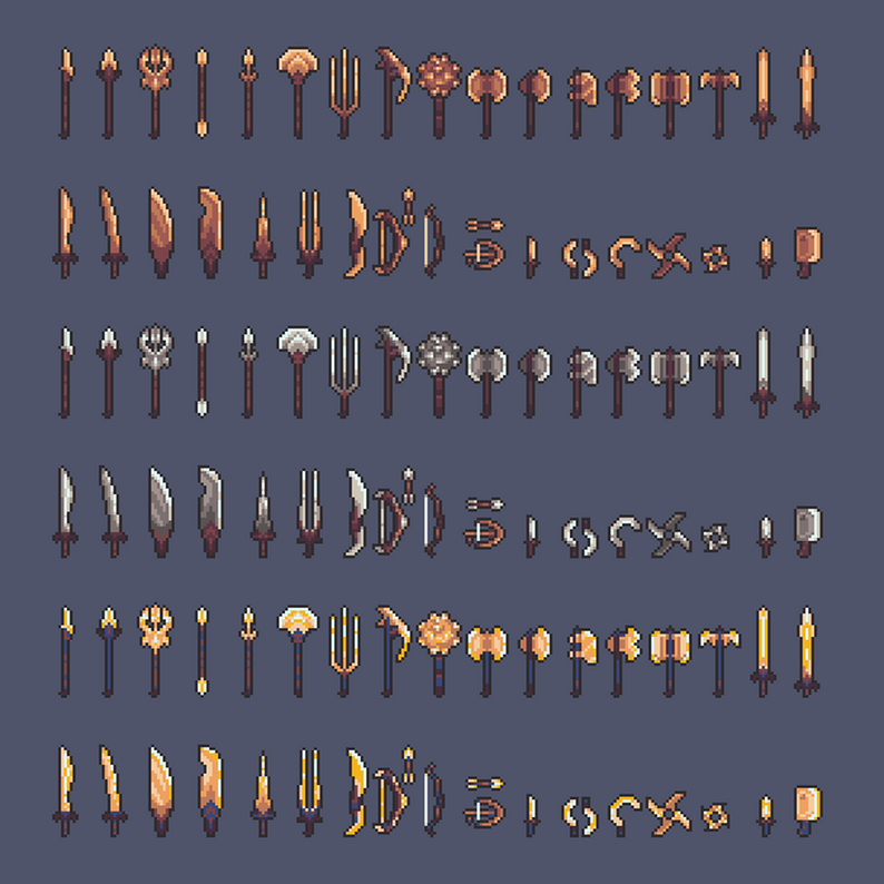 Pixel Art Weapons 100+ by SofuAssets
