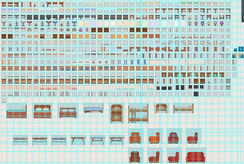 550+ SPRITES (32x32) / TILES for BUILDING ROOMS by TriariusKonstantinus