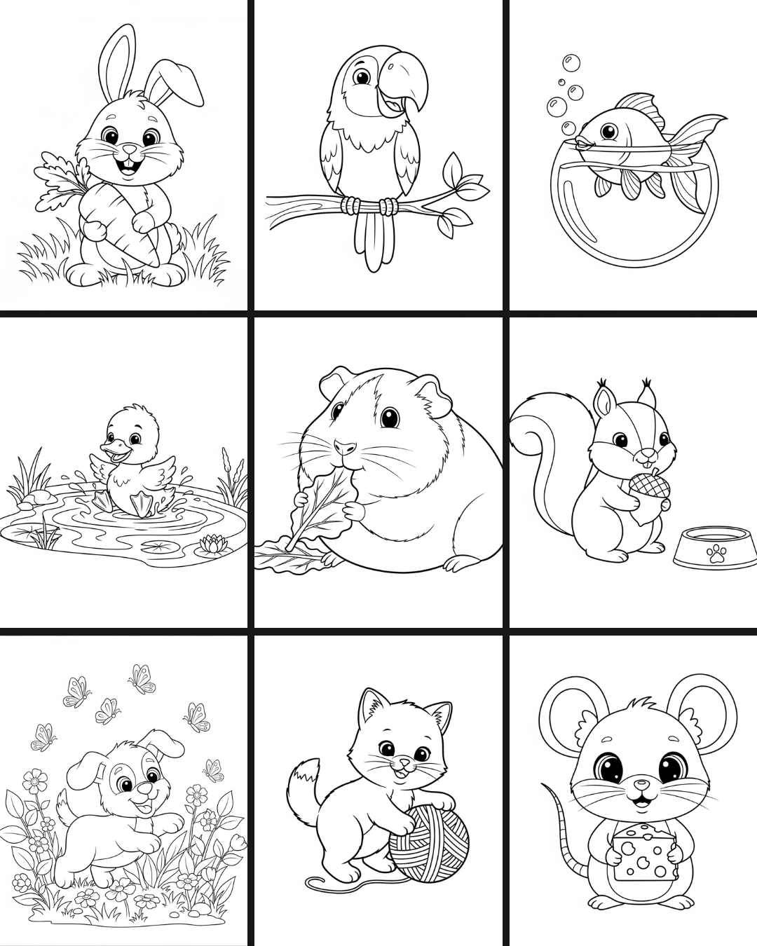 Adorable Pets Coloring Pack for Toddlers | 30 Printable Pages for Ages ...