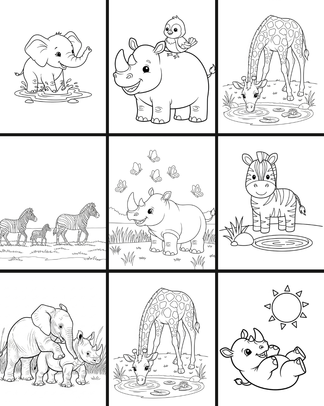 Safari Animal Coloring for Ages 2–5 | 30 Printable Pages with Giraffes ...