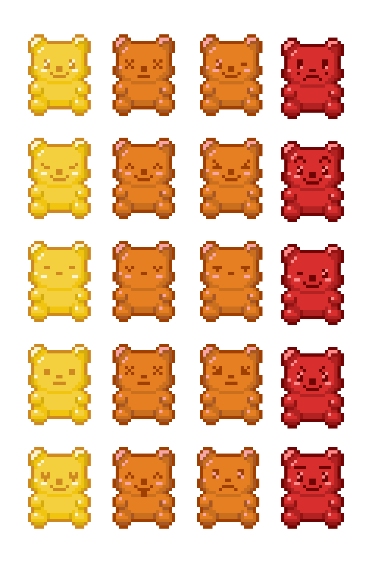 Modular Gummy Bear Sprite Warm Pack – Yellow, Orange, Red (Pixel Art ...