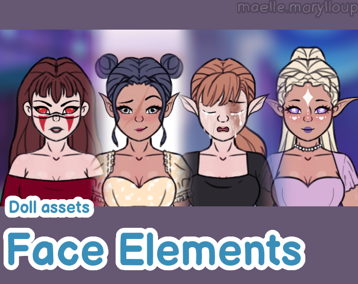 Face elements (Doll assets) by MaelleMarylloup