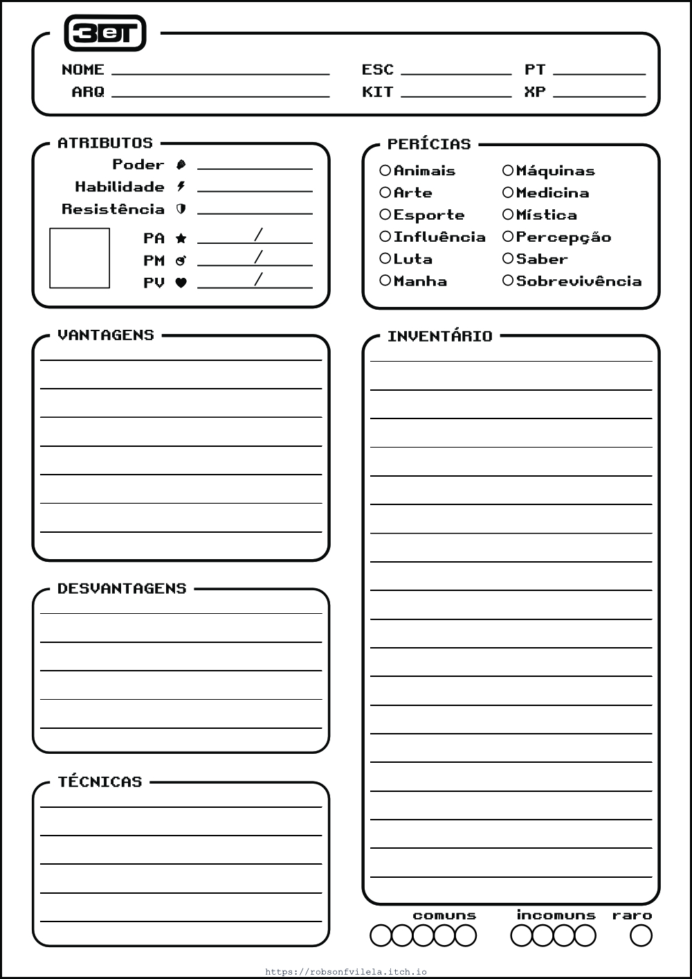 3DeT Victory: Fichas by robsonfvilela