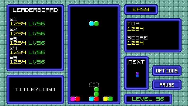 8x8 Tetris And Dr Mario Style Puzzle Tile Set1 - Asset Pack by Zro Dfects