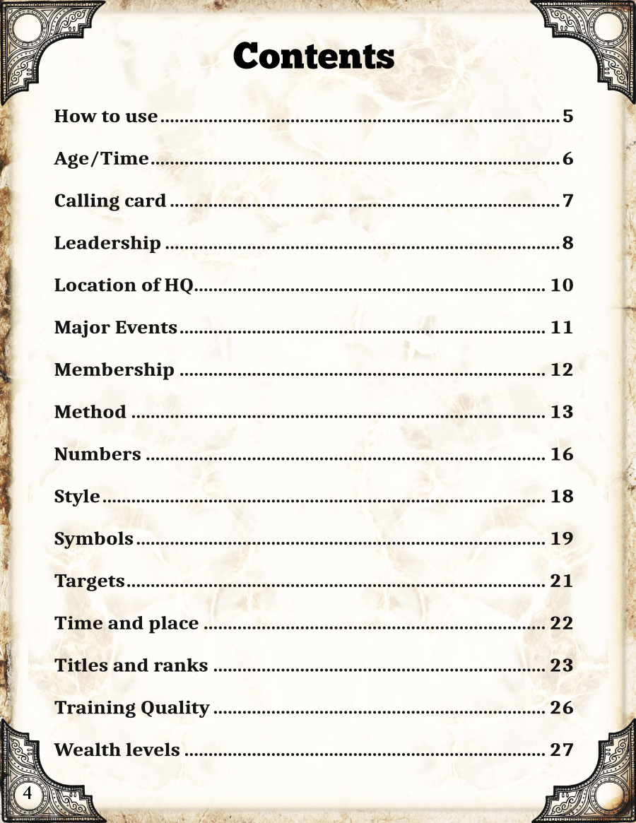 Group Outline - Assassin Guilds by Ennead Games
