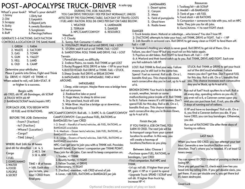 POST-APOCALYPSE TRUCK-DRIVER by Writefirstergames