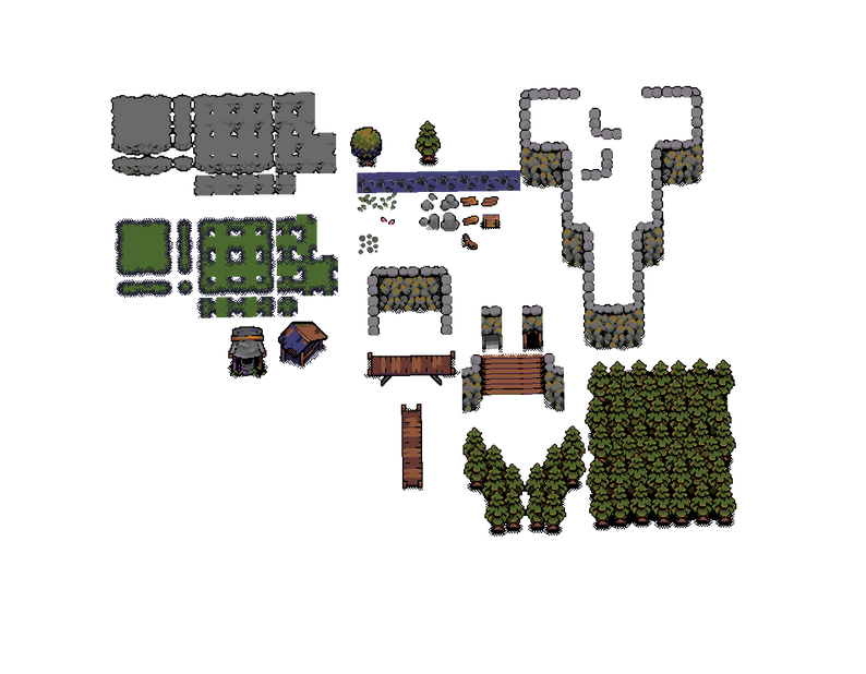 Retro fantasy RPG monster forest tiles by Wabby Wabbo