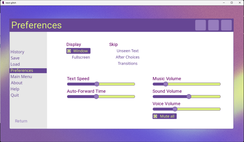 NEON GLITCH - RENPY GUI KIT by reo