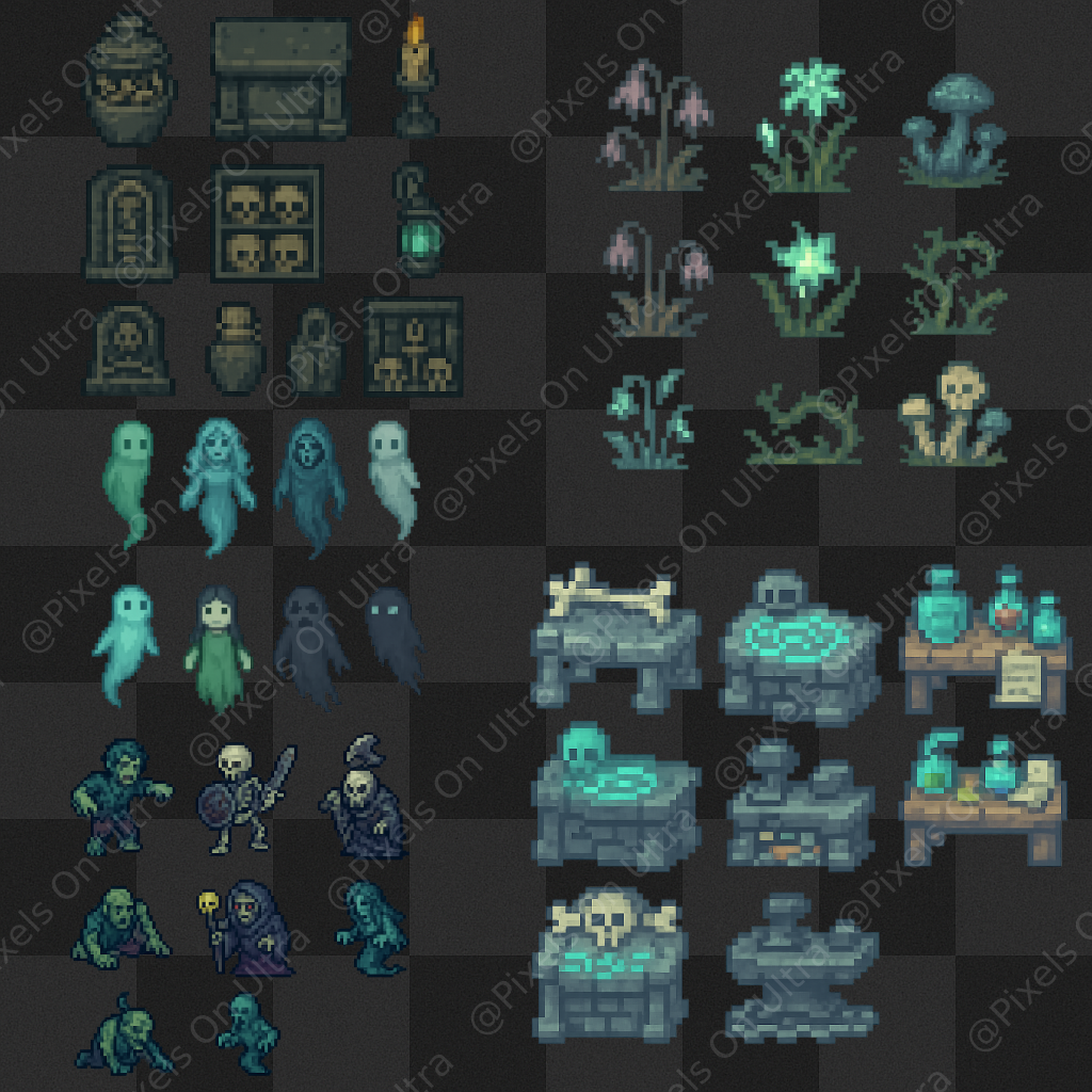 Haunted Graveyard – 16-Bit RPG Asset Pack by Pixels On Ultra
