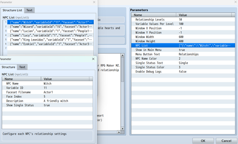 Simple Relationships Window for RPG Maker MZ by BitQuest Studio
