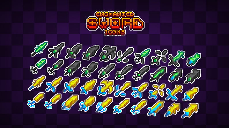 Enchanted Sword Icons 16x16 Pixelart by ELV Games