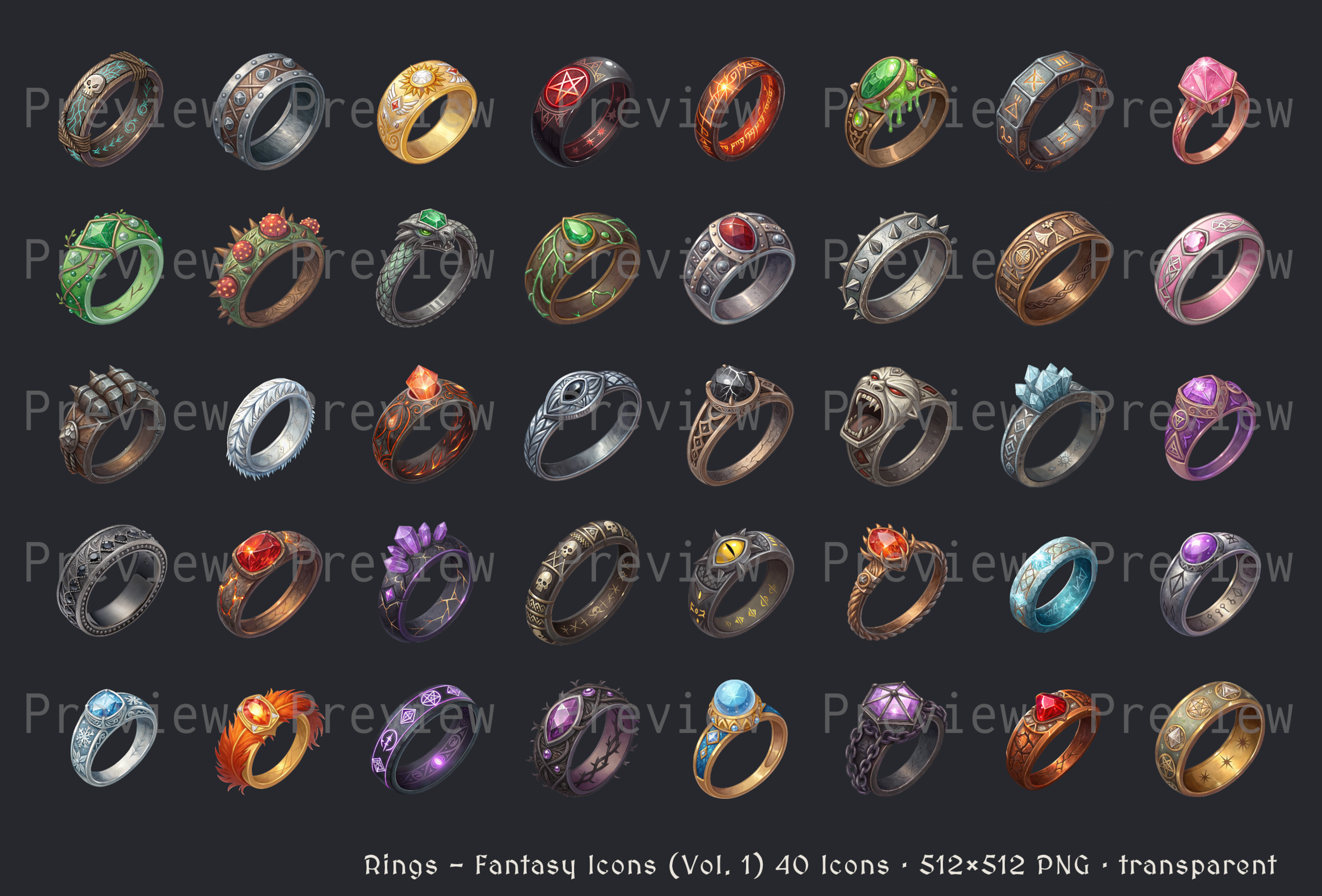 40 Ring Icons // Fantasy Style // PNG 512x512 // Rings by The Higalina ...
