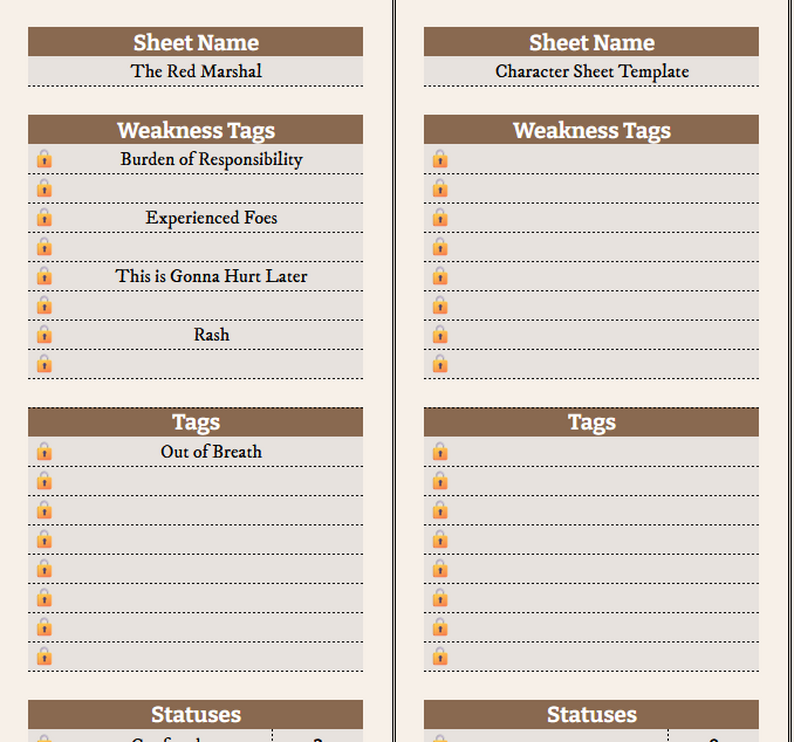 Legend in the Mist - Character Sheets by Brent Taylor