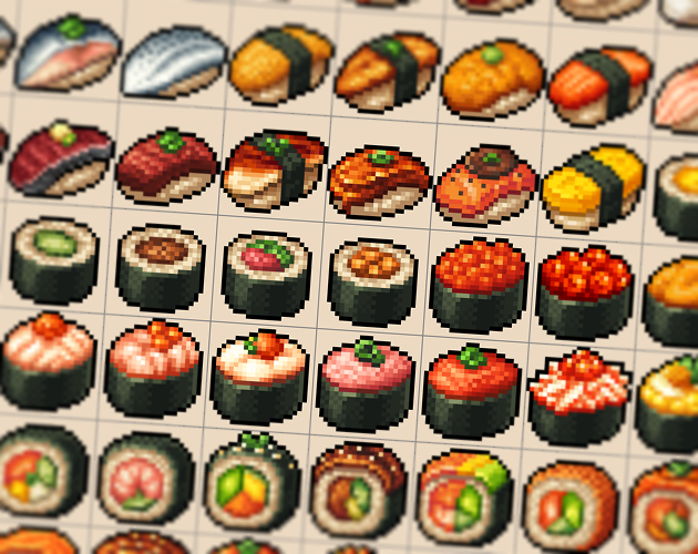 🍣 24x24 Pixel Sushi Pack | Game Assets by ssugmi