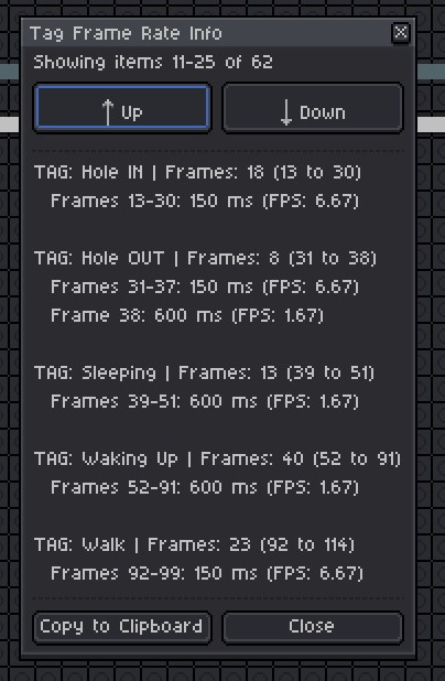 Tag Frame Rate Info in Aseprite by Thiago Furquim - Konjou