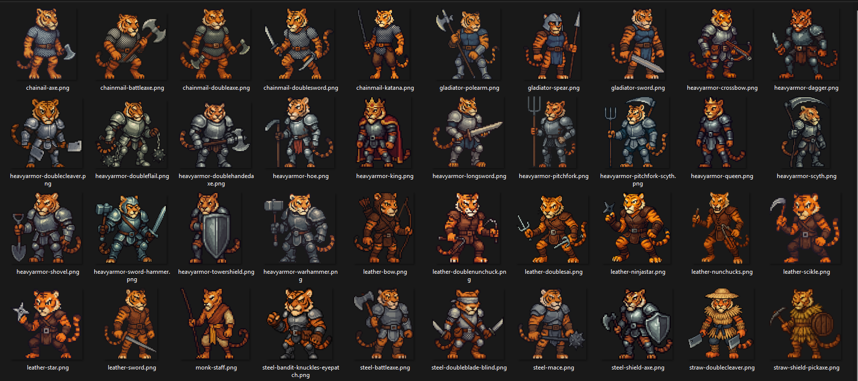 Tiger Warrior Furry Pixel Art Pack - FREE - 45 Assets by DokiStarDoki