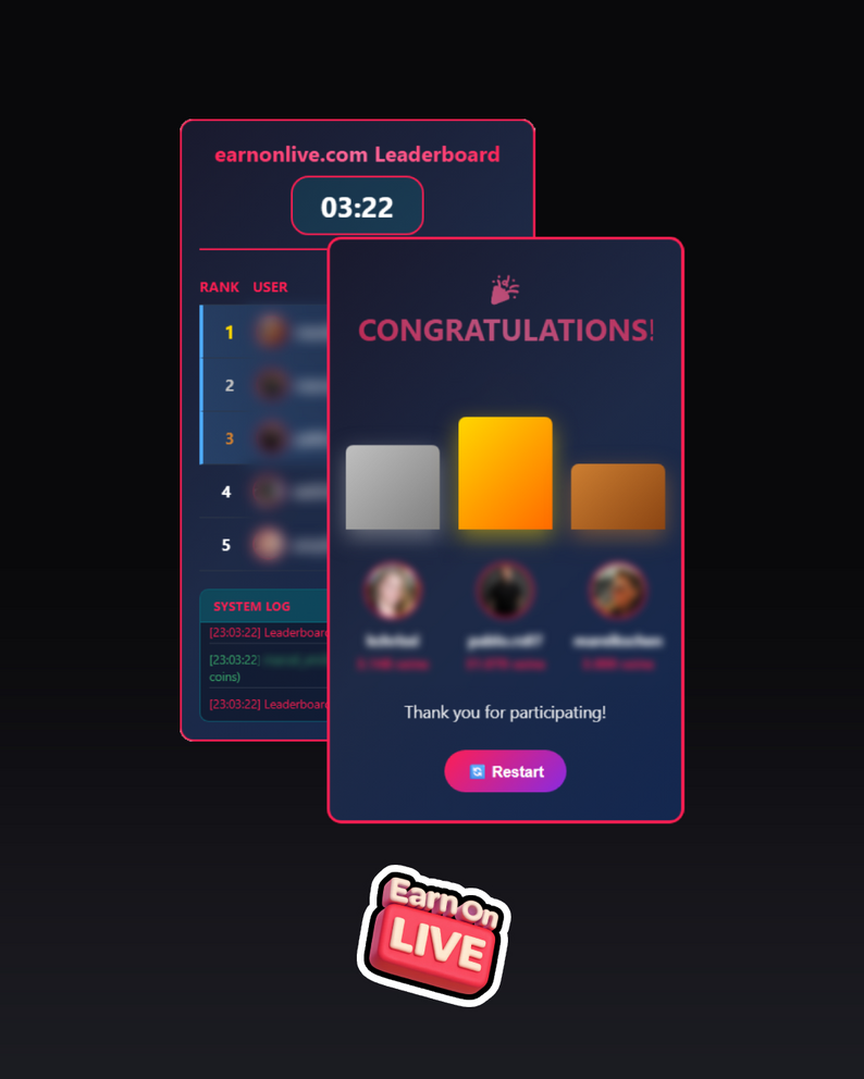 Coin Leaderboard | TikTok LIVE interactive overlay by EarnOnLIVE