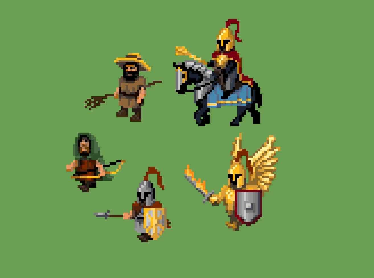 pack of animated medieval pixel art fantasy warriors by KatarzynaMroz